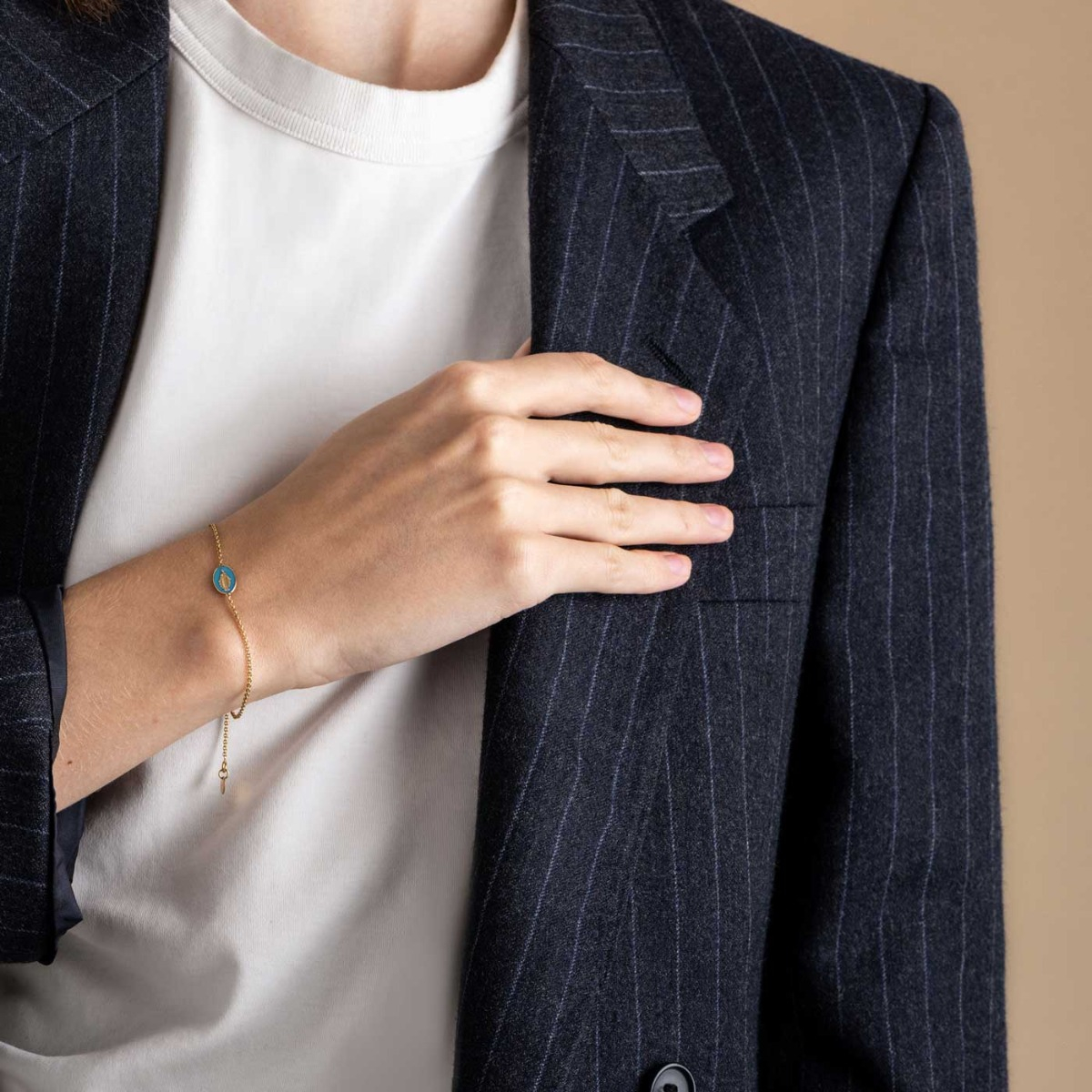 Bracelet Arthus Bertrand Médaille Miraculeuse Bleu Roi Or Jaune